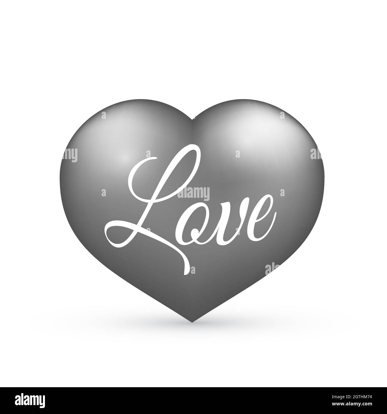Realistic silver heart with writing Love isolated on white. Valentine s ...
