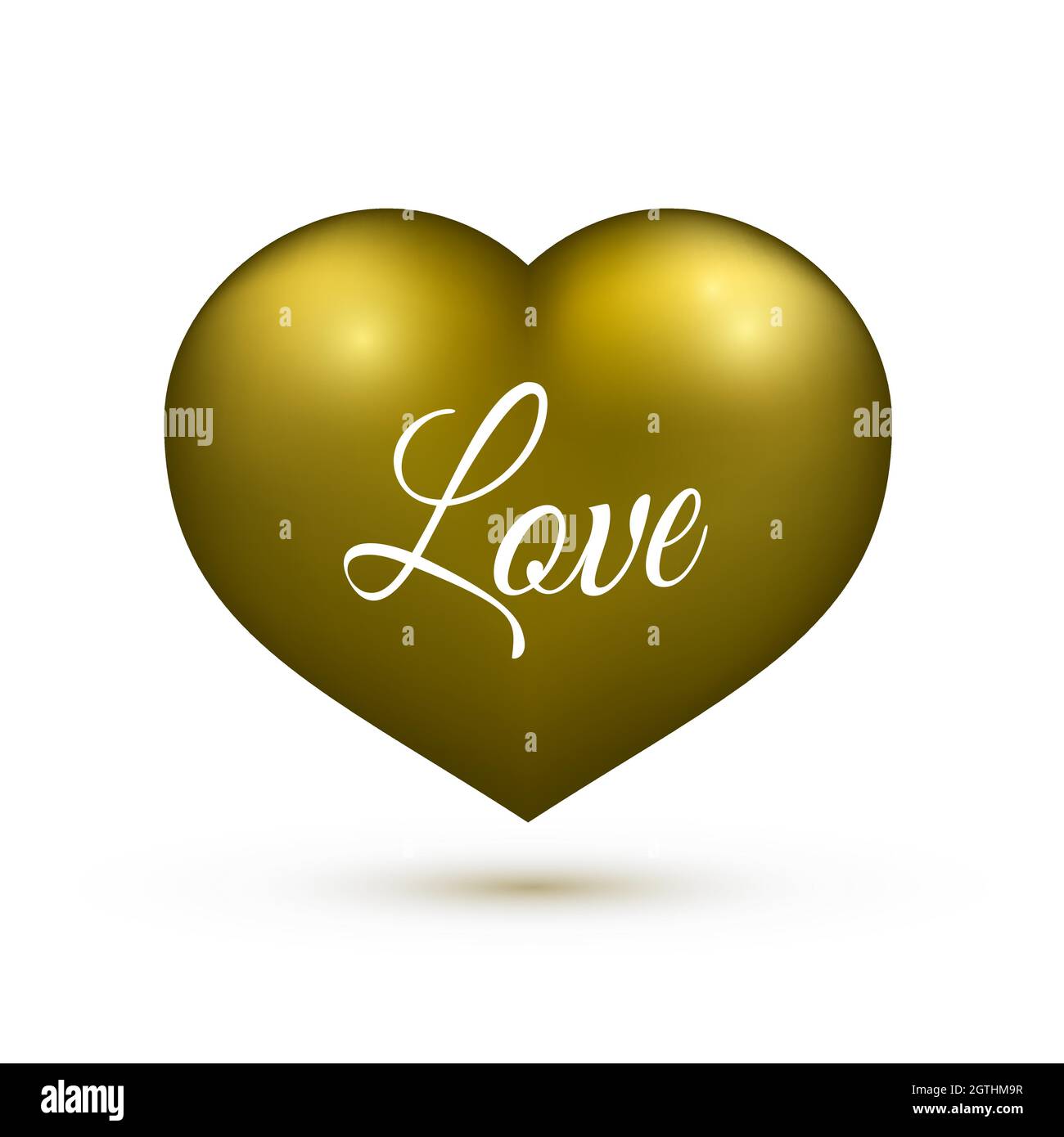 Realistic gold heart with writing Love . Isolated on white. Valentine s ...