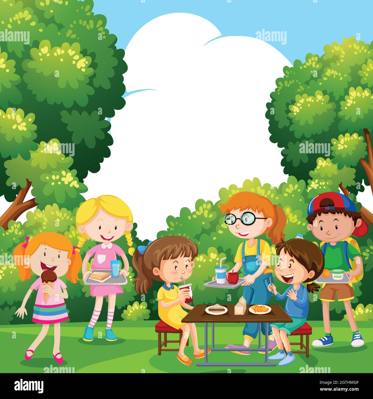 Children eating food in the park Stock Vector Image & Art - Alamy
