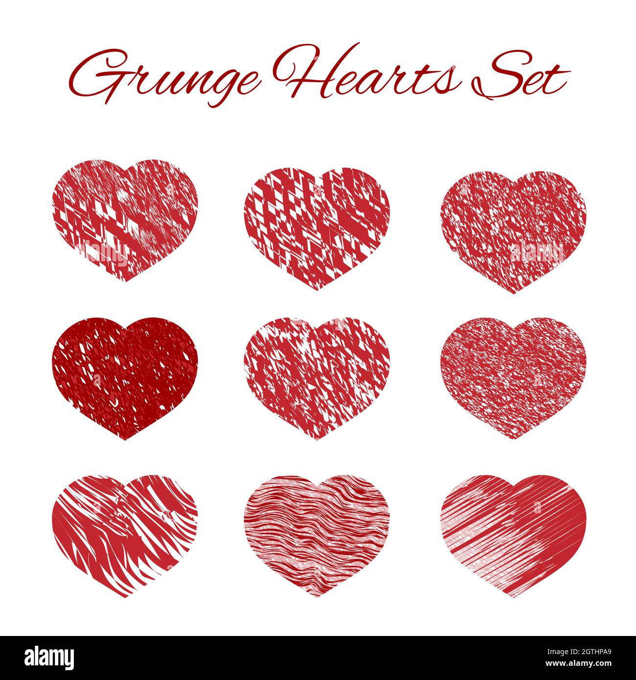 Set of nine grunge heart icons set. Love symbol vector illustration ...