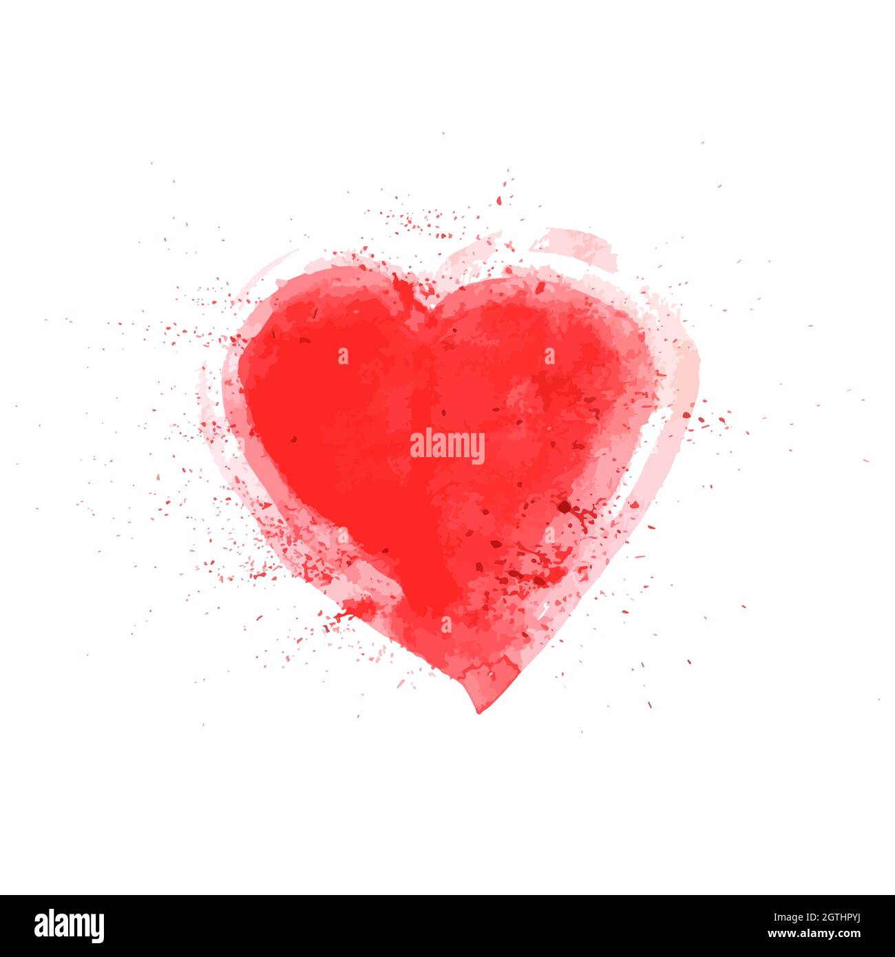 Red heart hand painted with brush. Watercolor painting effect. Grunge ...
