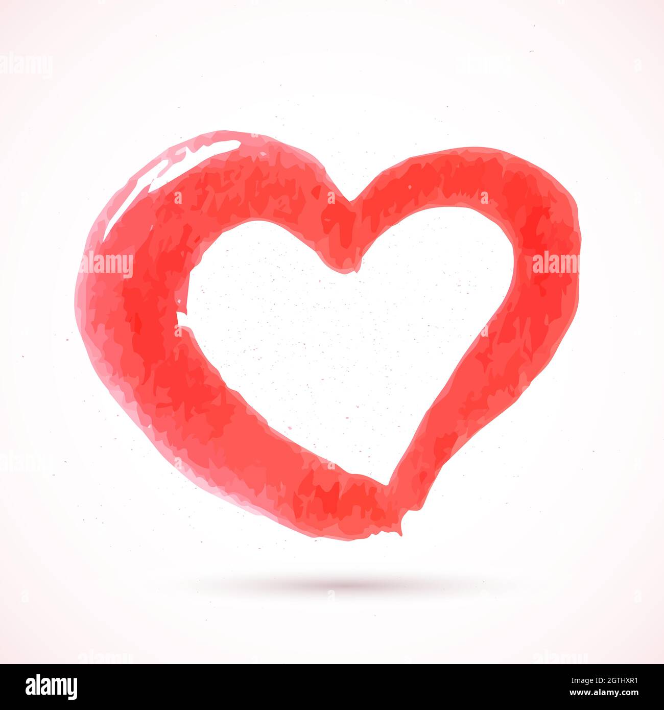 Red heart hand painted with brush. Watercolor painting effect. Grunge ...