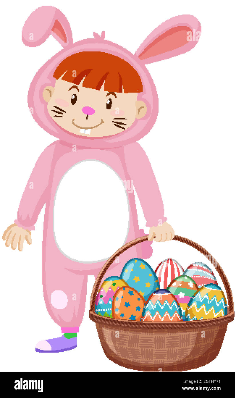 Kid in bunny costume and easter eggs in basket Stock Vector Image & Art ...