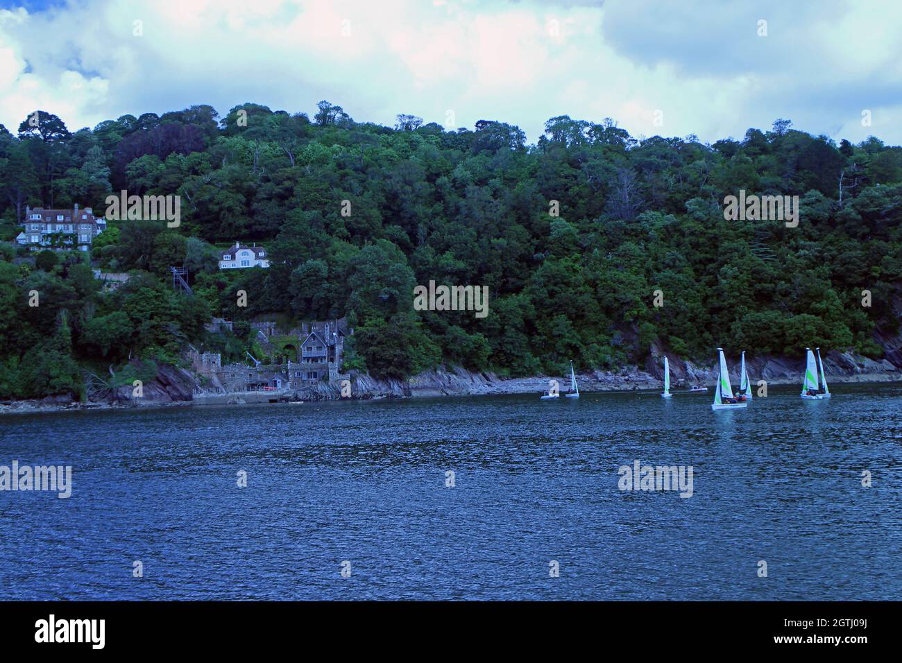 Views of boats from tourist trip on the river Dart, Devon Stock Photo ...