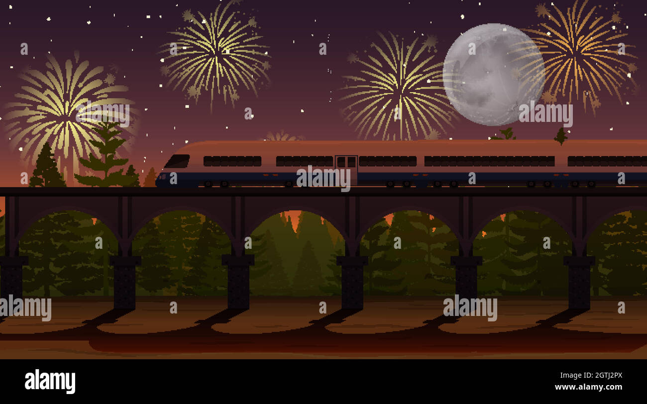 Fireworks celebration with train scene Stock Vector Image & Art - Alamy