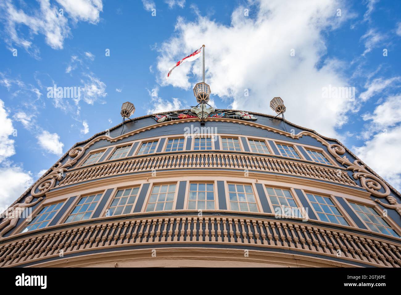 Close up of stern of HMS Victory, Lord nelson's flagship, on display at ...