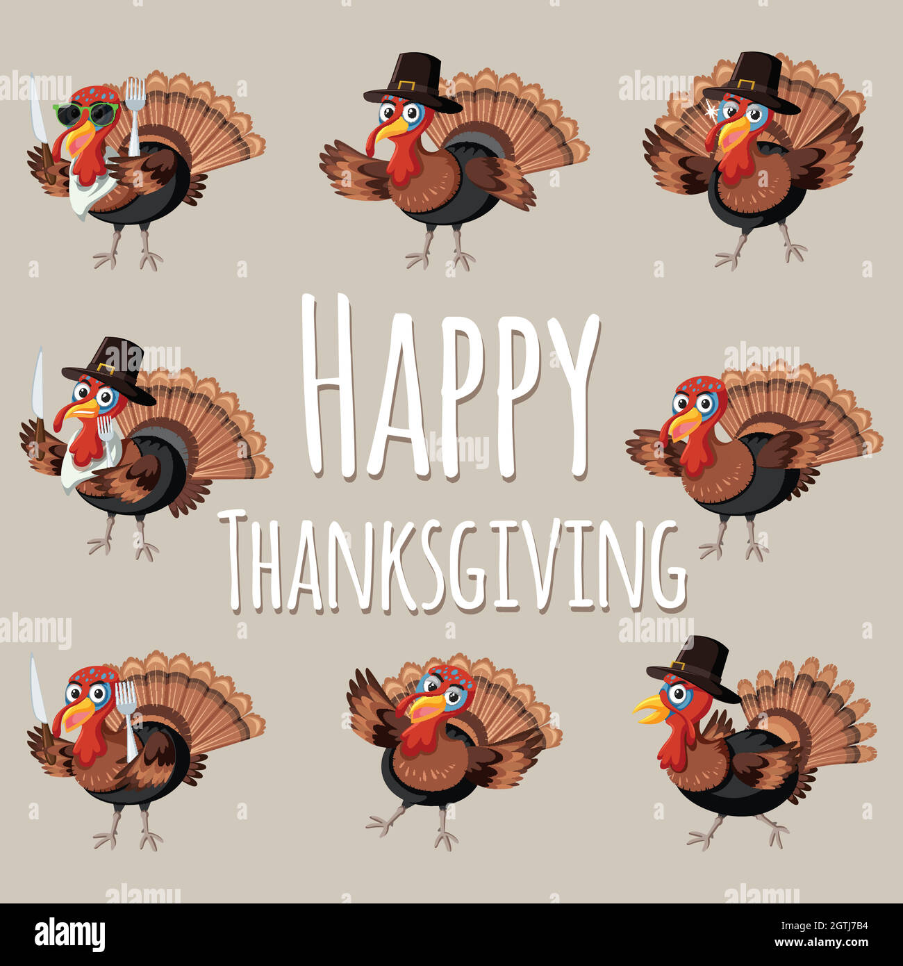 Fun Happy thanksgiving turkey Stock Vector Image & Art - Alamy