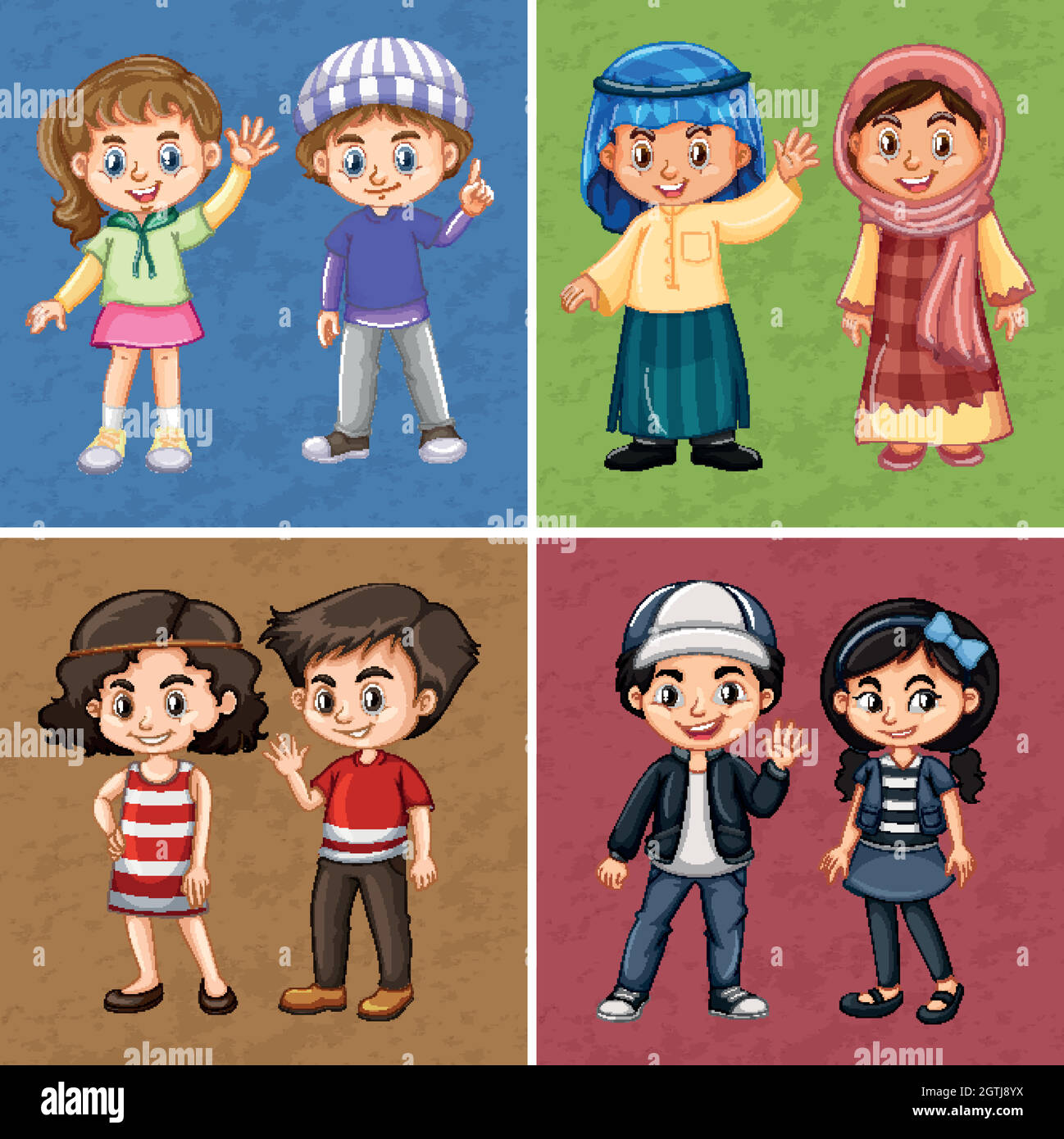 Four color backgrounds with happy children Stock Vector Image & Art - Alamy