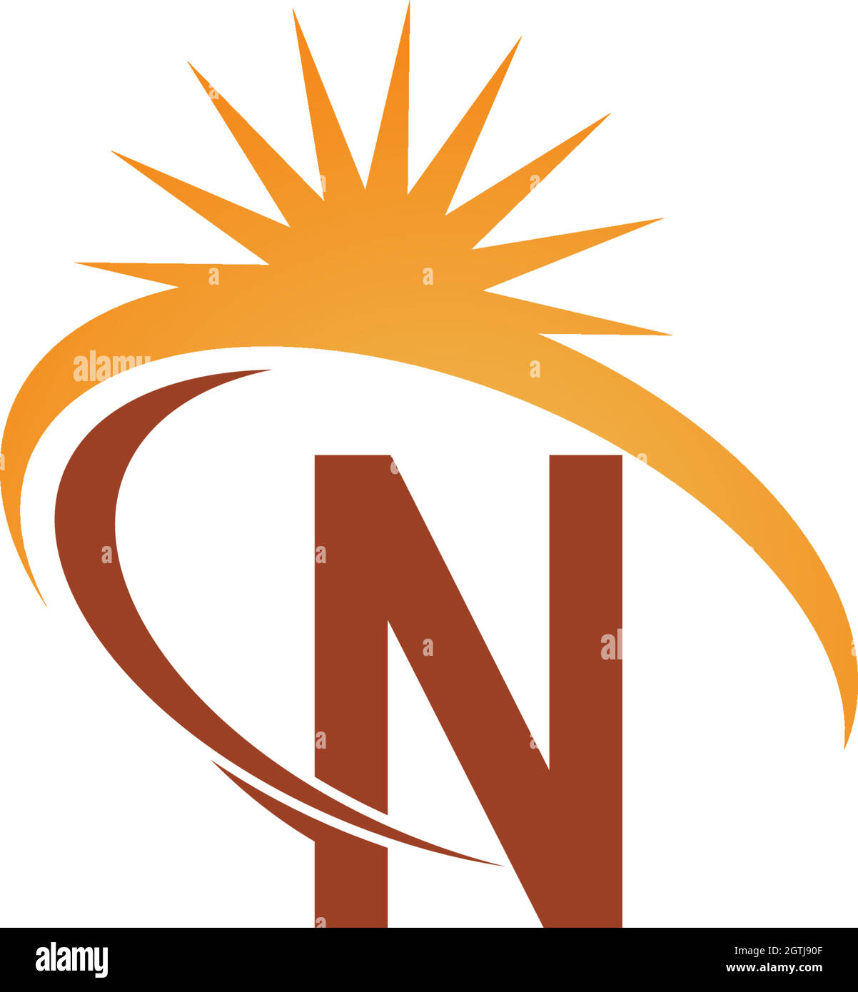 Letter N with sun ray icon logo design template illustration Stock ...