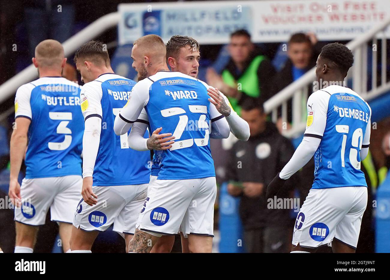 Peterborough United's Sammie Szmodics celebrates scoring their side's ...