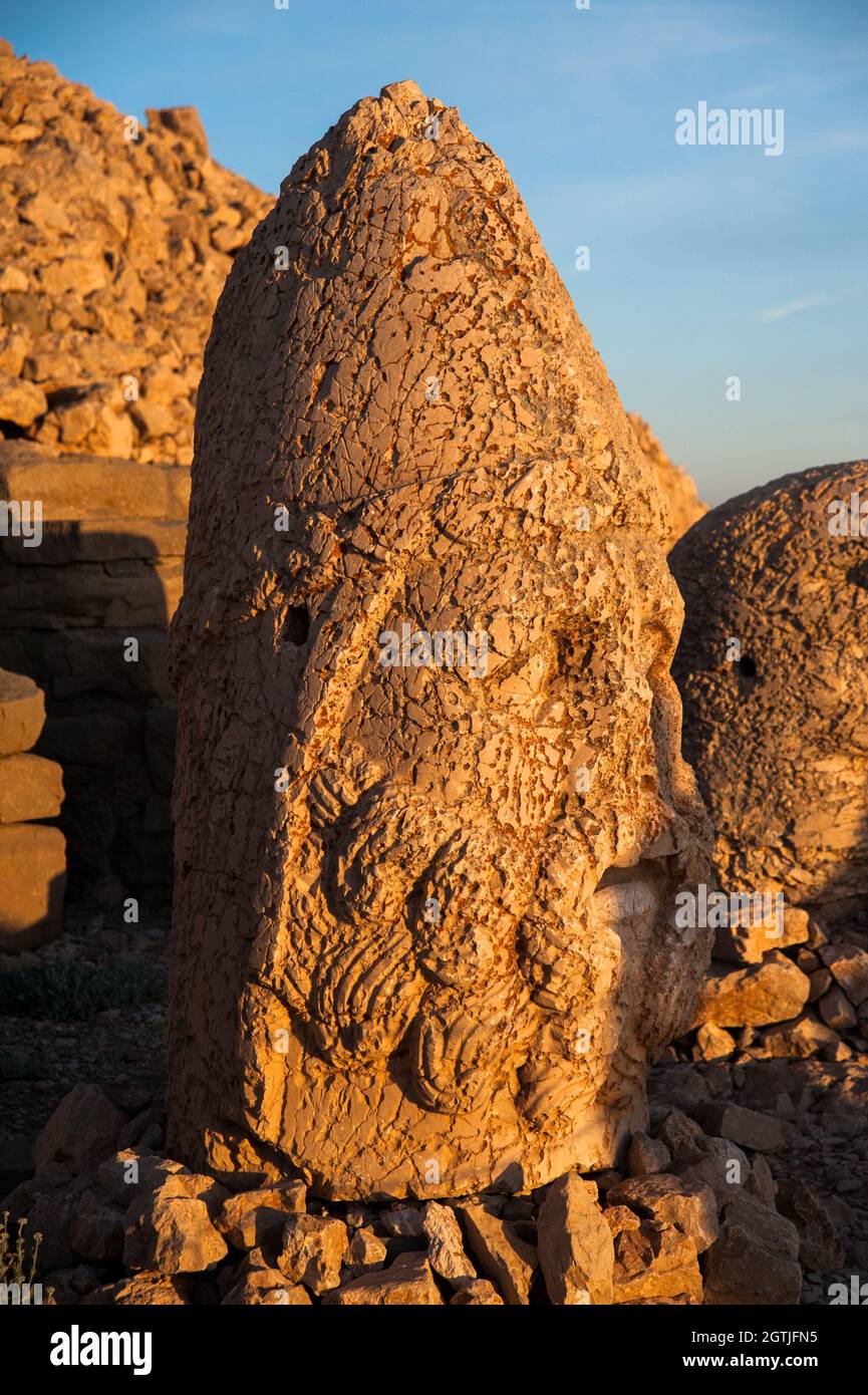 Ancient statues on the top of Nemrut mount, Turkey. The mount Nemrut is ...