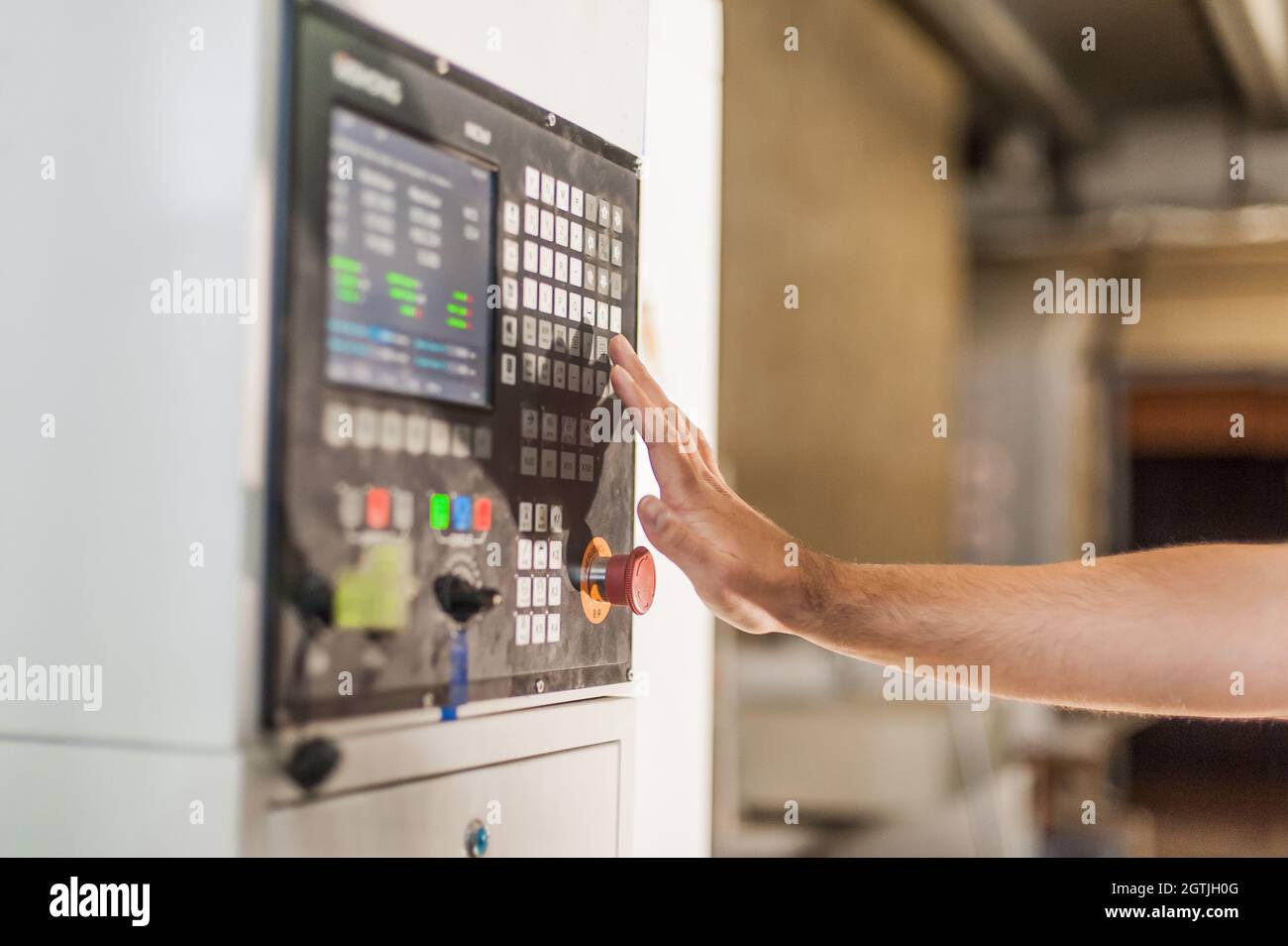 Close-up detail view of professional worker technician machinist ...
