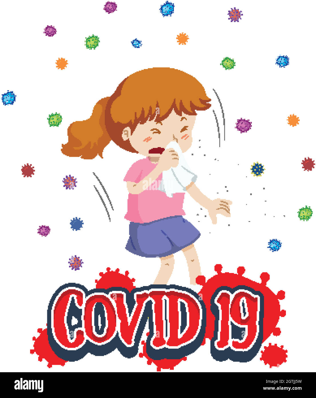 Poster design for coronavirus theme with girl coughing Stock Vector ...