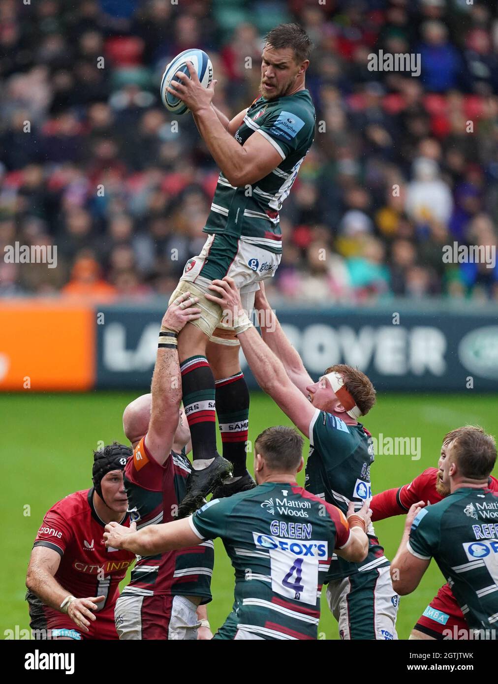Leicester Tigers' Hanro Liebenberg wins a line out during the Gallagher ...