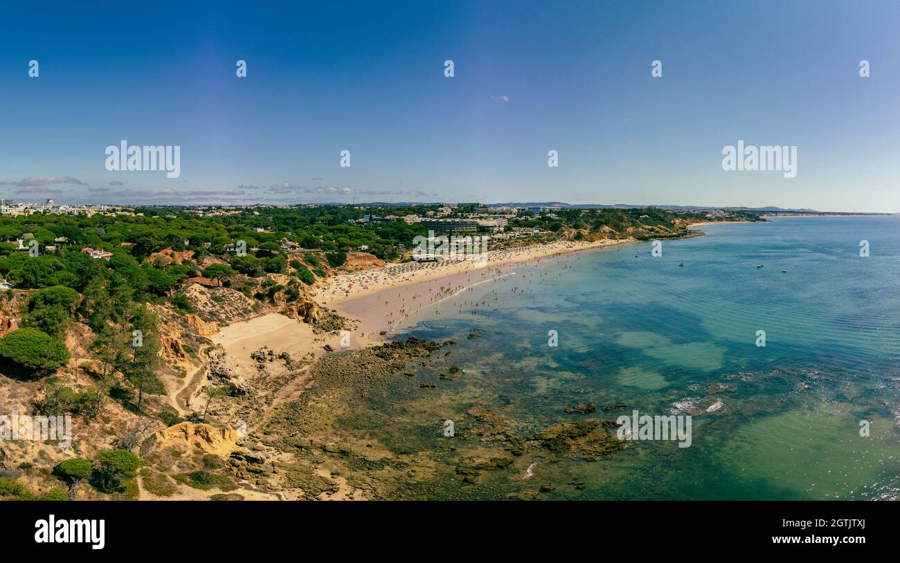 Aerial drone panoramic shots of Praia da Balaia and Praia de Santa ...