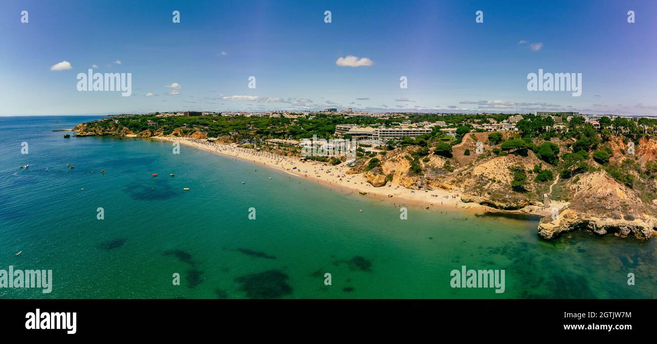 Aerial drone panoramic shots of Praia da Balaia and Praia de Santa ...