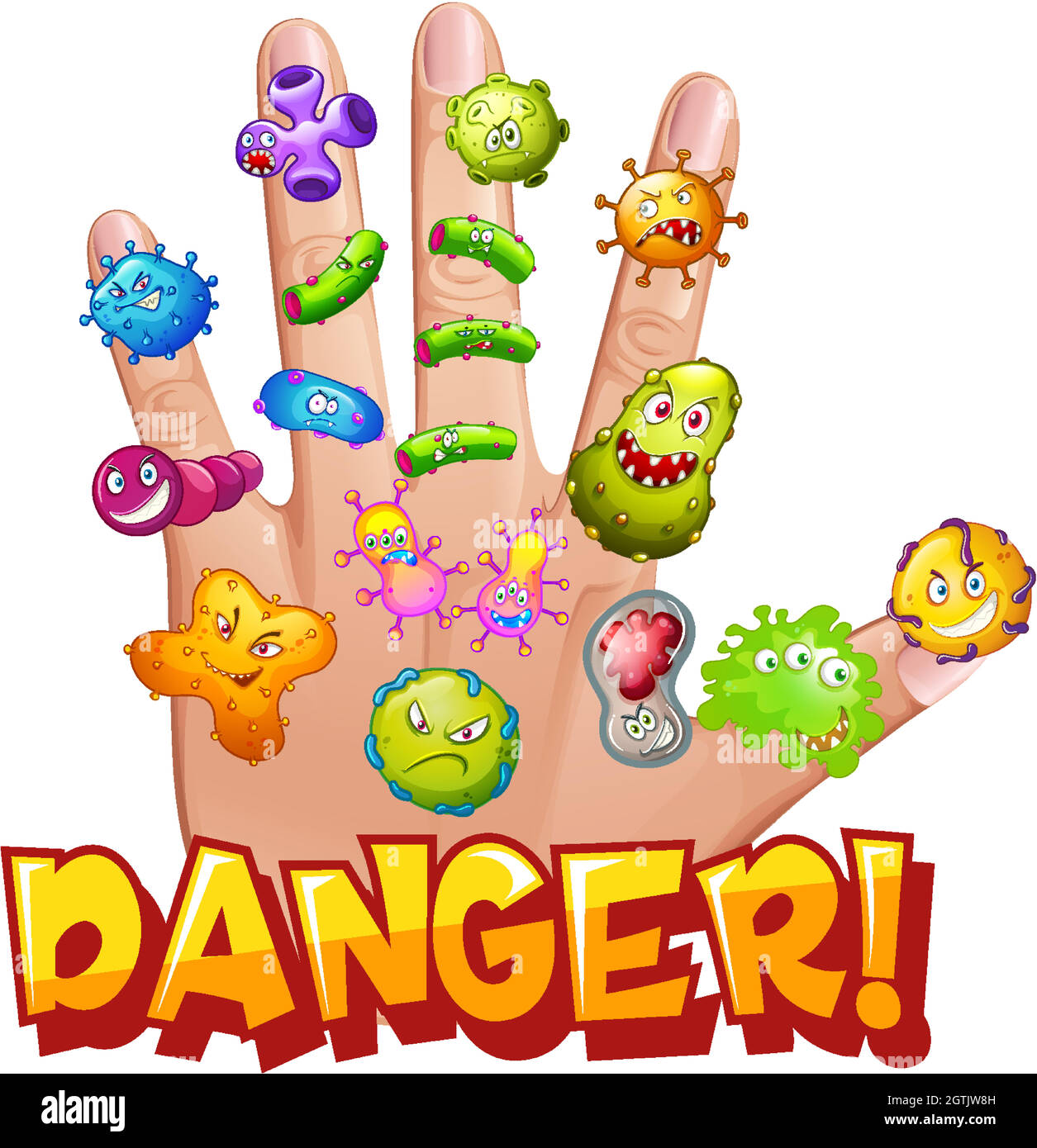 Word design for danger with virus cells on human hand Stock Vector ...