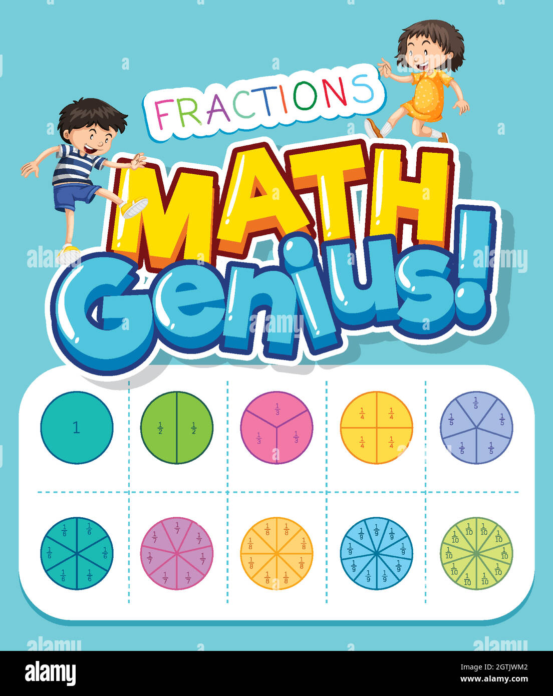 Font design for word math genius with kids and fractions Stock Vector ...