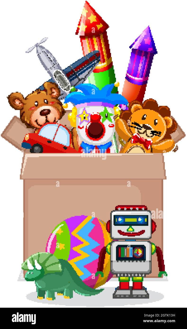 Cardboard box full of toys on white background Stock Vector Image & Art ...