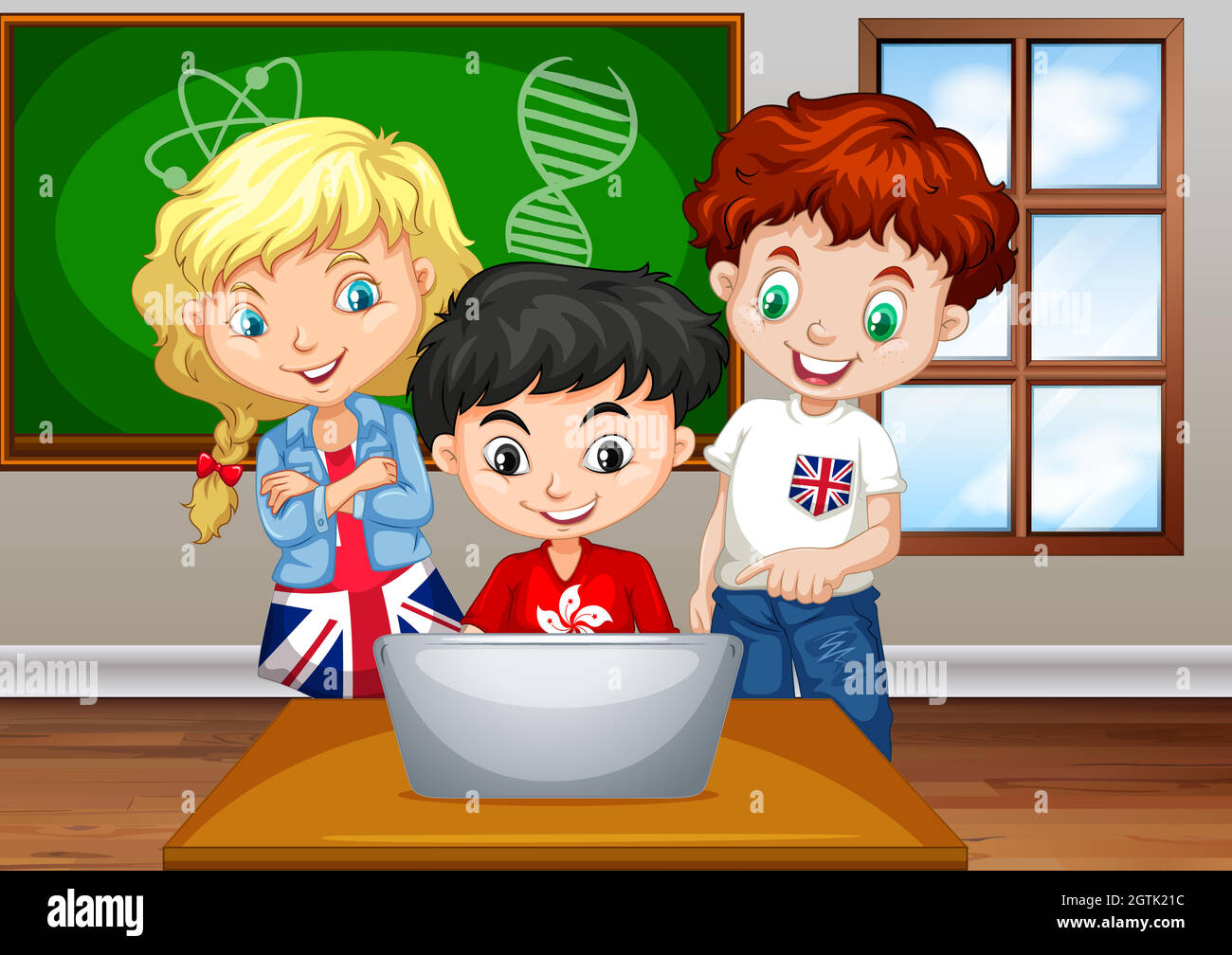 Children looking at computer in classroom Stock Vector Image & Art - Alamy