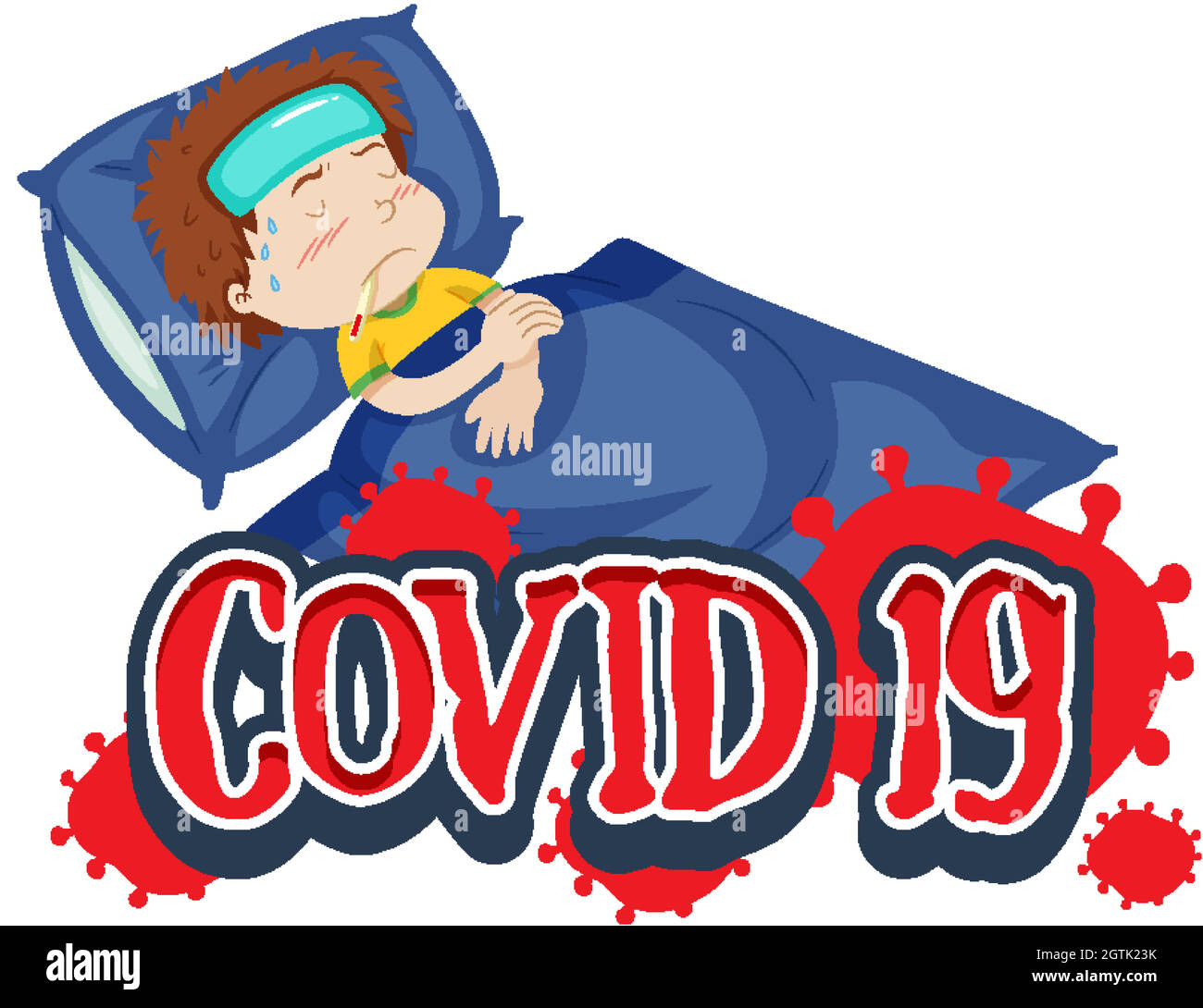 Covid 19 sign template with sick boy in bed Stock Vector Image & Art ...