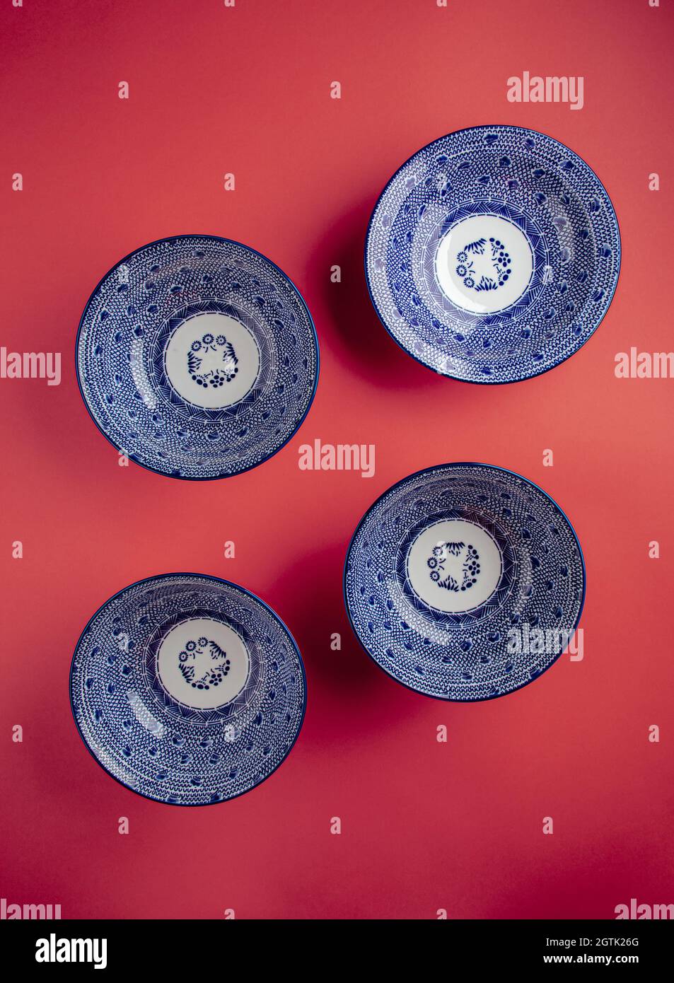 Top view on japanese traditional blue bowls Stock Photo - Alamy