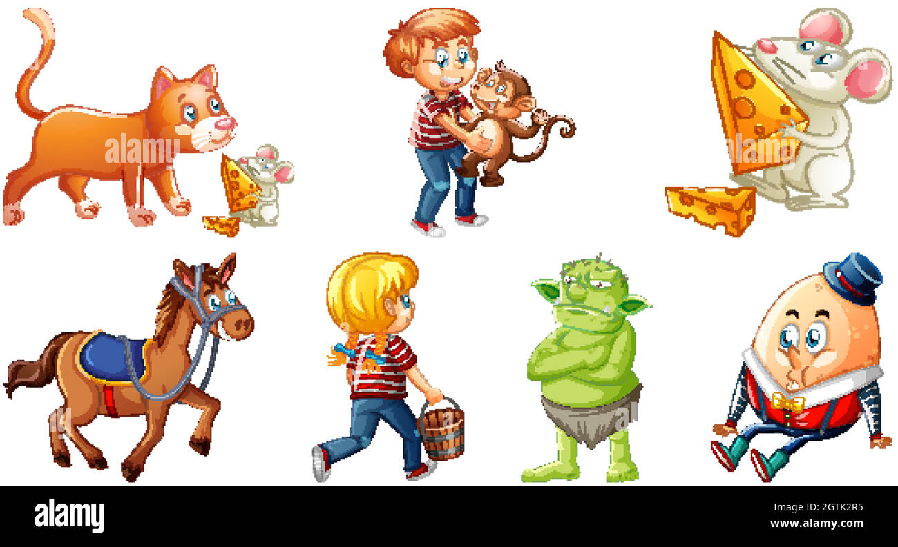 Set of different nursery rhyme character isolated on white background ...