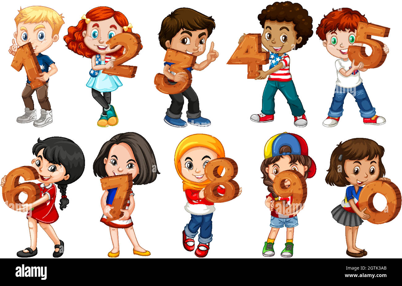 Set of different children holding math number Stock Vector Image & Art ...
