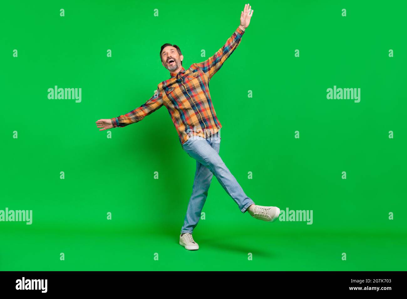 Full length body size view of attractive cheerful funky man dancing ...