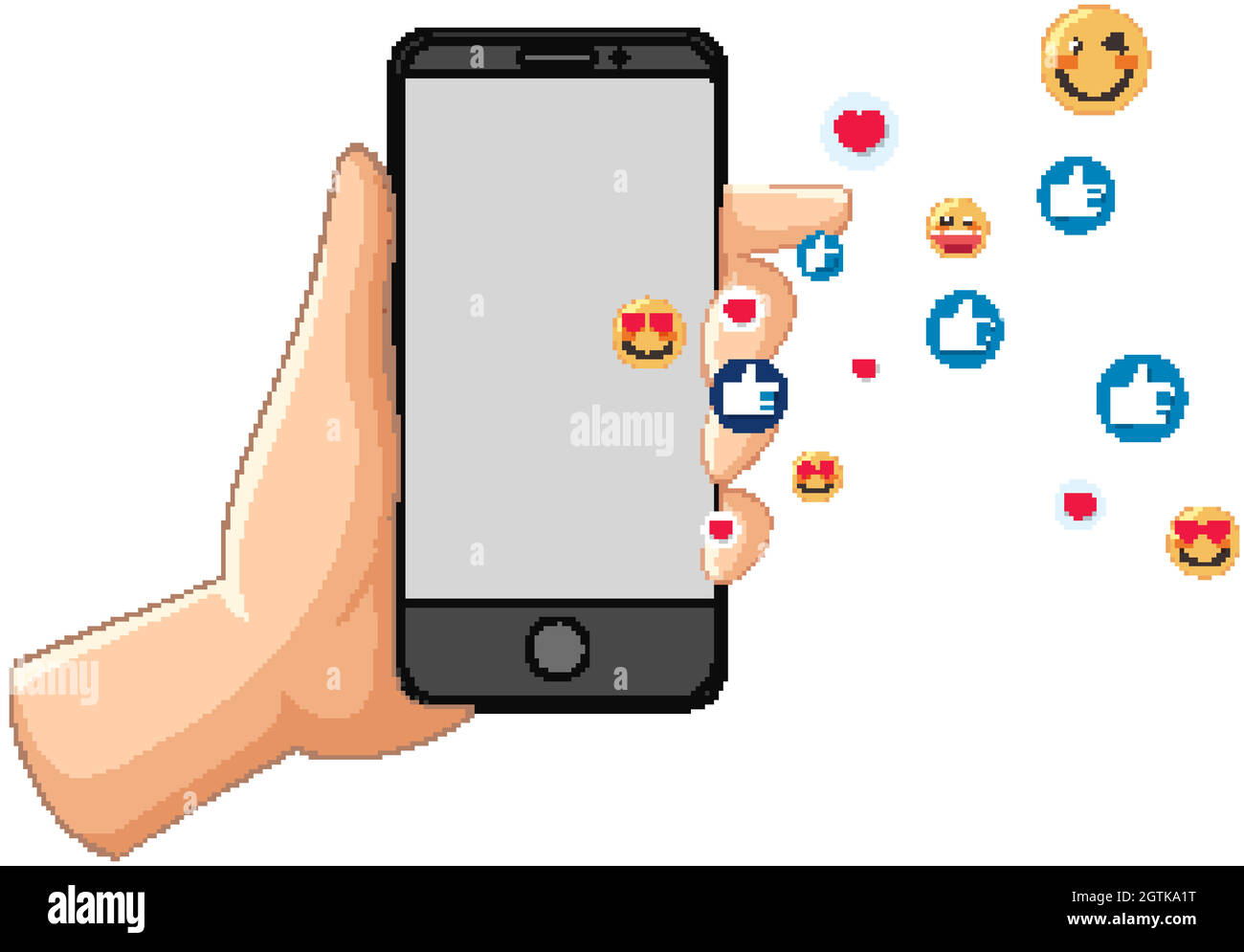 Smart phone with social media icon theme isolated on white background ...