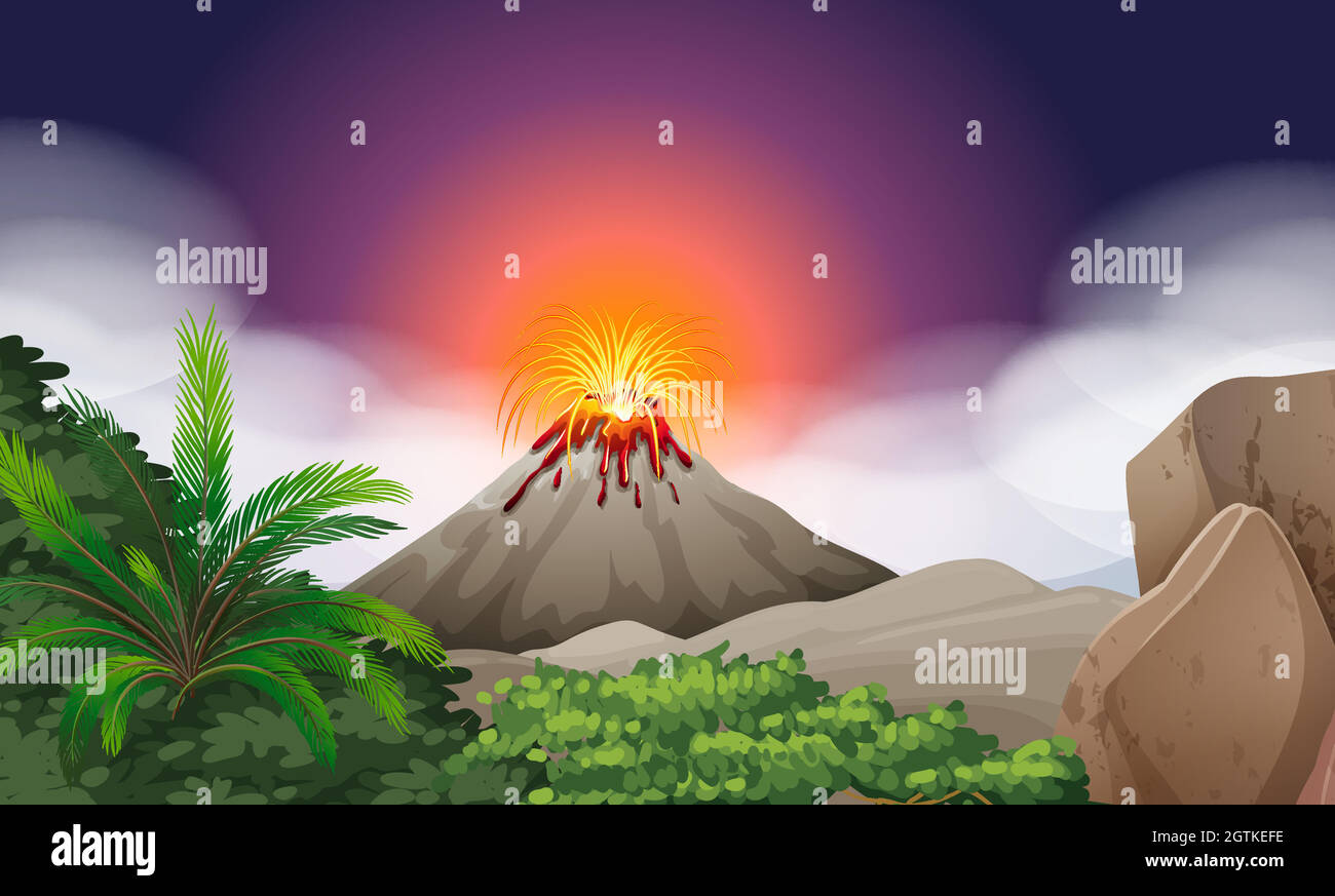 Scene volcano eruption illustration hi-res stock photography and images ...