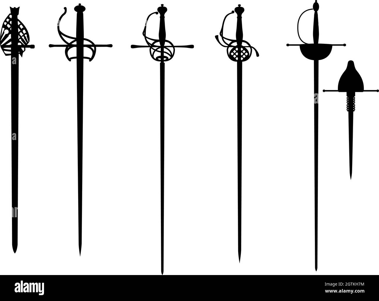 Set of the vector rapier and epee silhouette for fencing or duel Stock ...