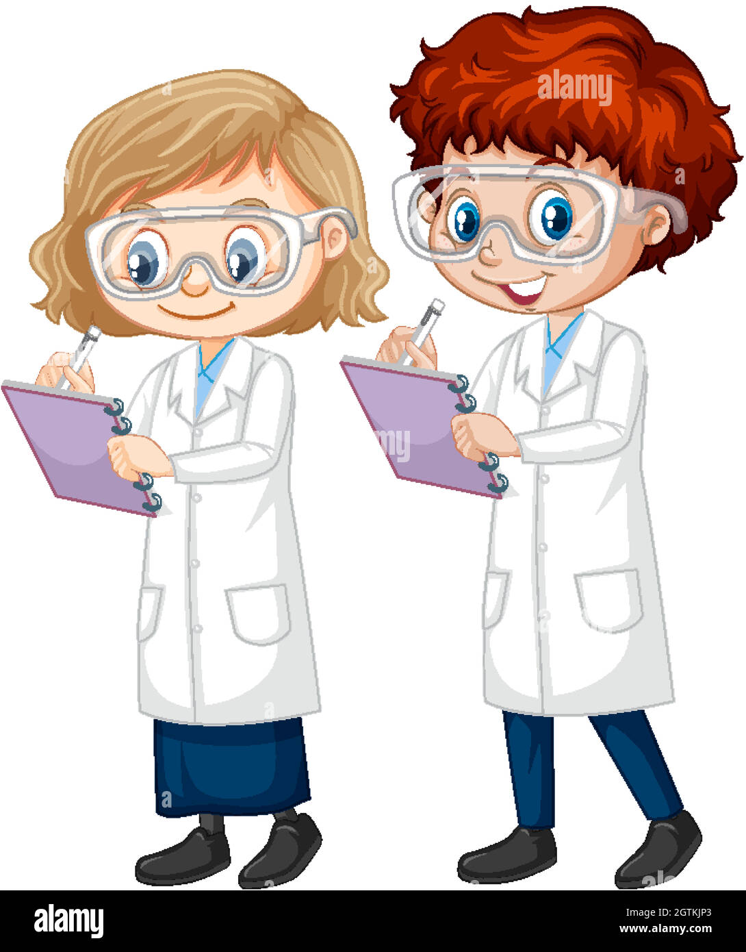 Boy and girl in science gown on isolated background Stock Vector Image ...