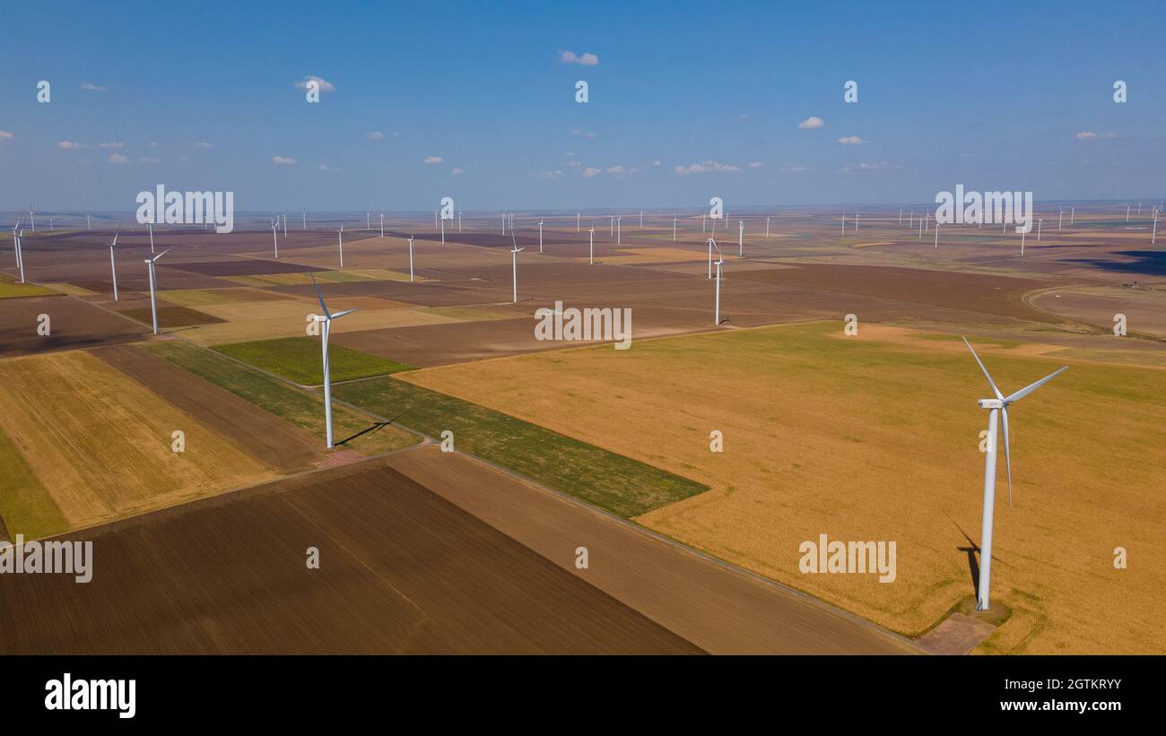 Aerial photography of a wind turbine from a wind farm in country side ...