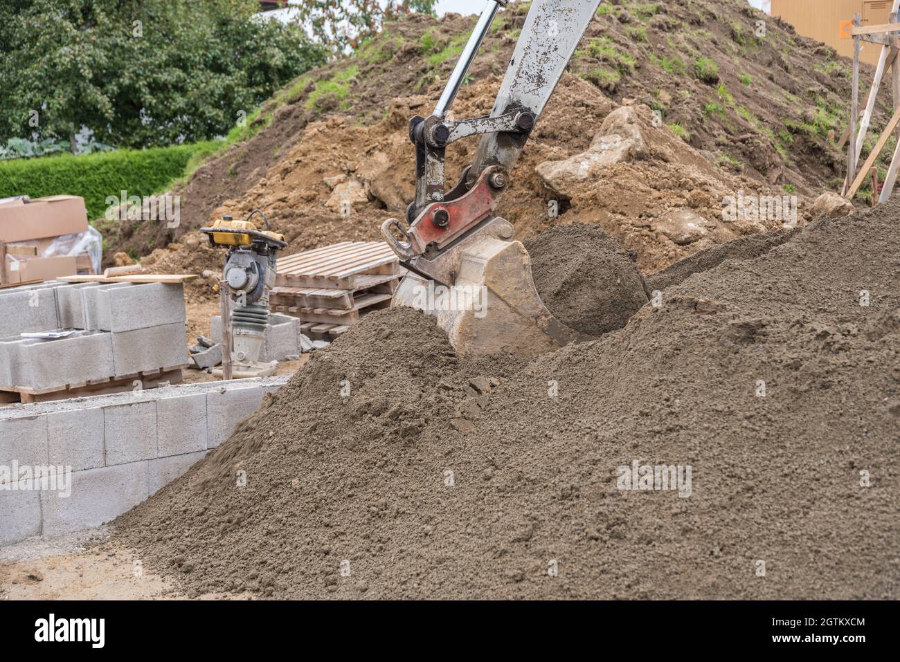 Excavation Of Earth With Large Excavator On Construction Site ...