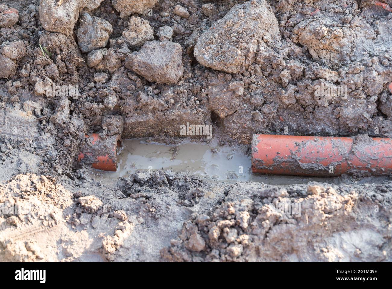 Damage From Burst Water Pipe On A Construction Site - Pipeline Stock ...