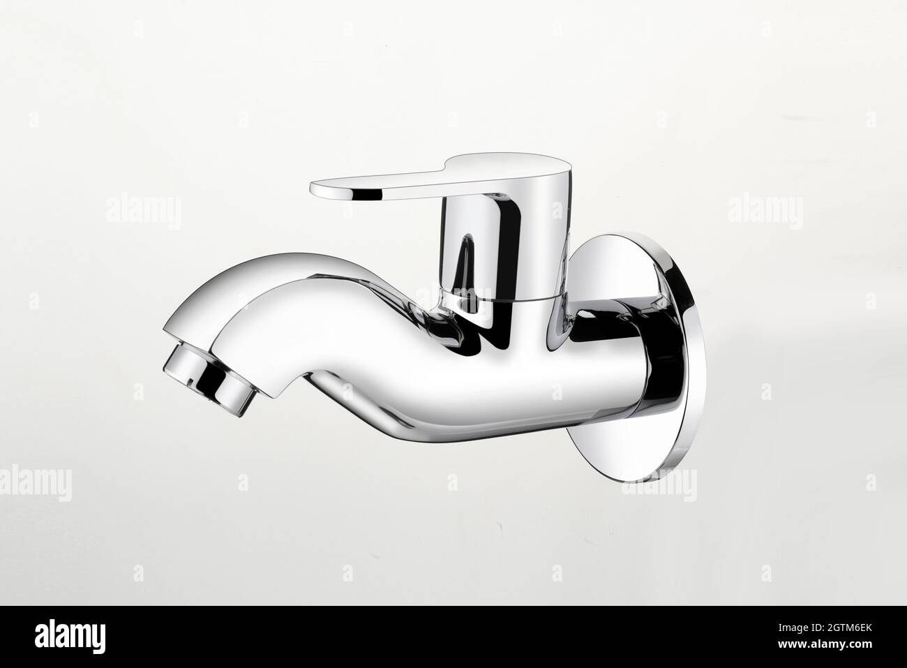 Modern stainless steel water tap. Isolated on white Grey background ...