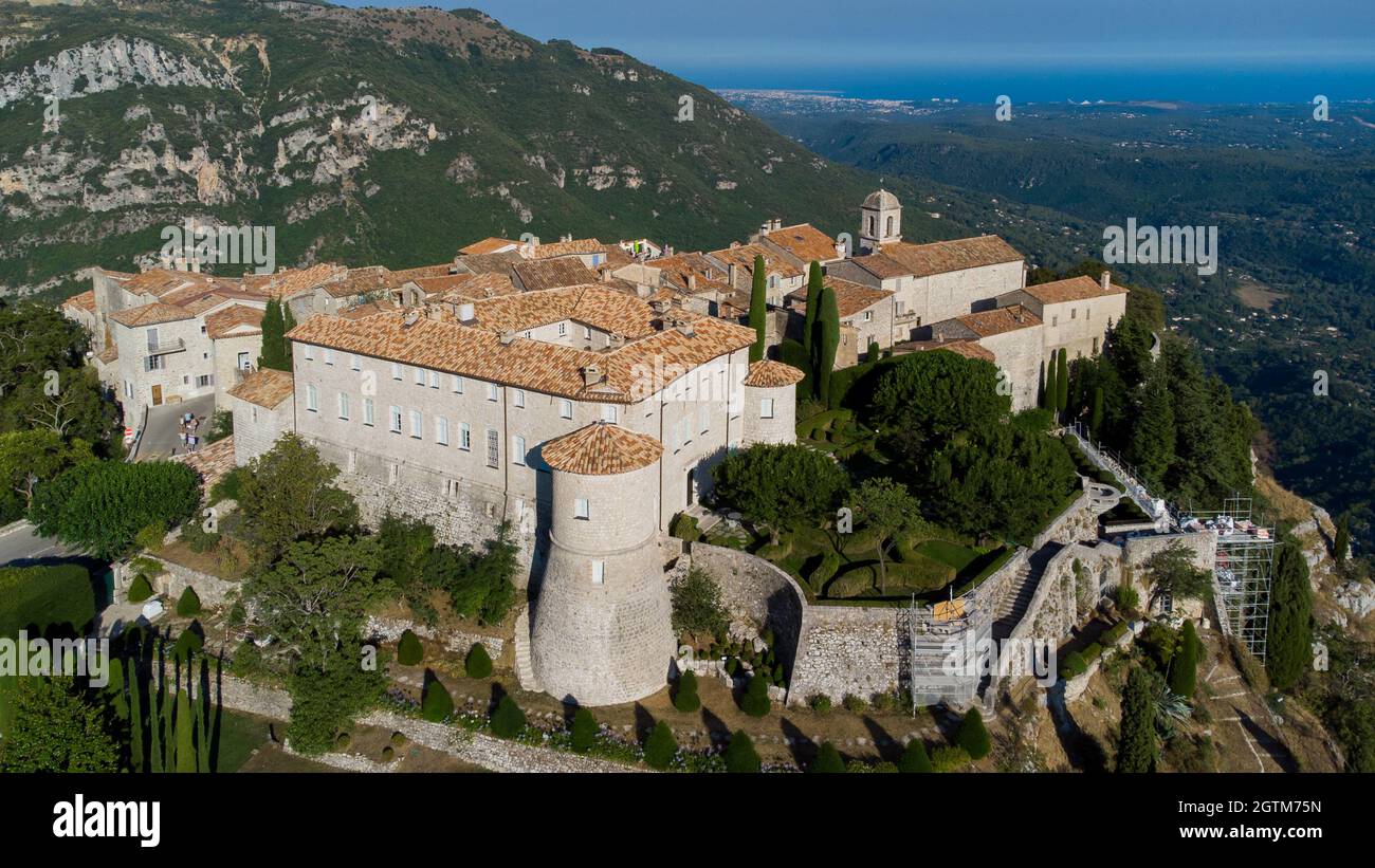 Aerial view of the medieval village of Gourdon in Provence, France ...