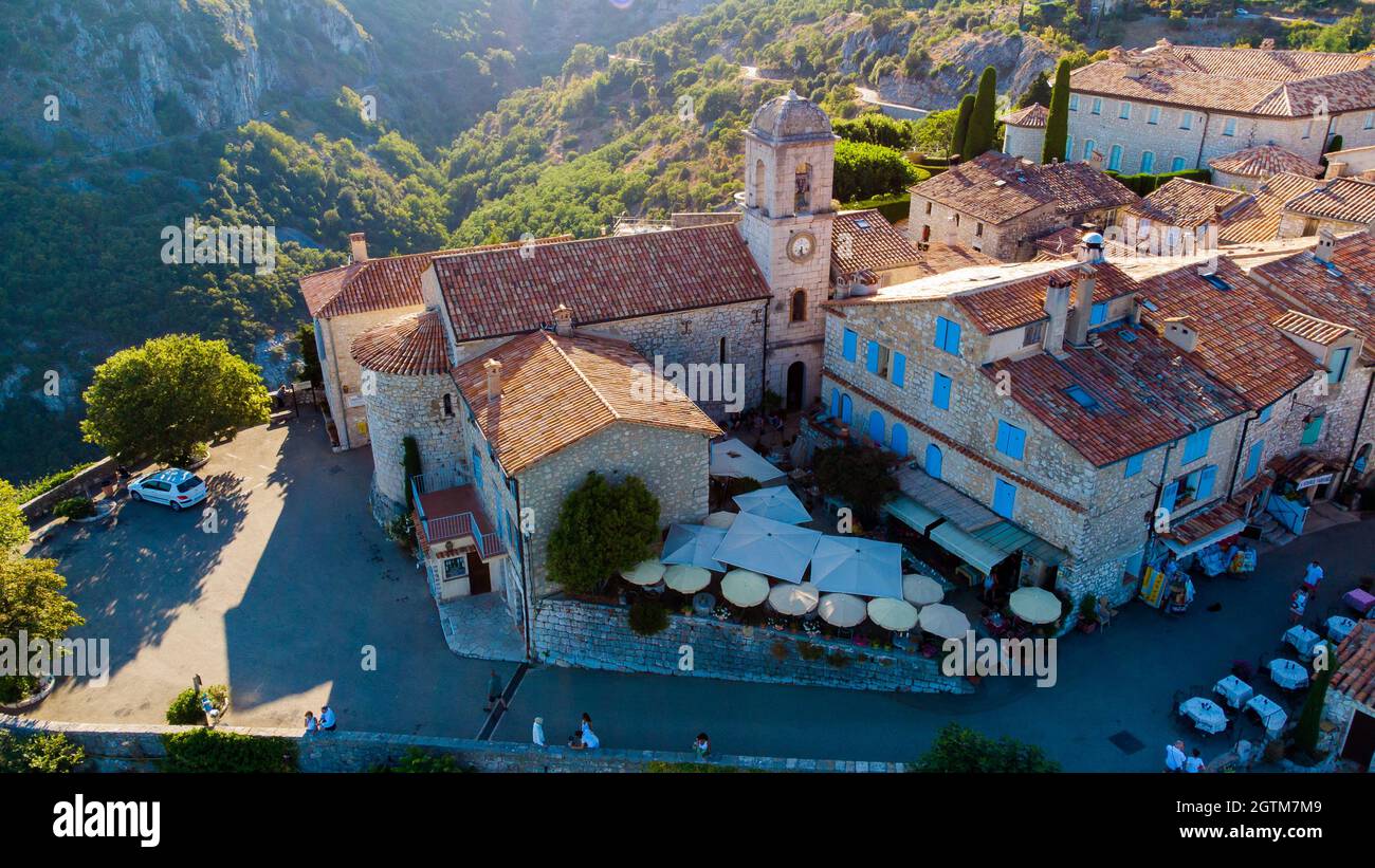 Aerial view of the medieval village of Gourdon in Provence, France ...