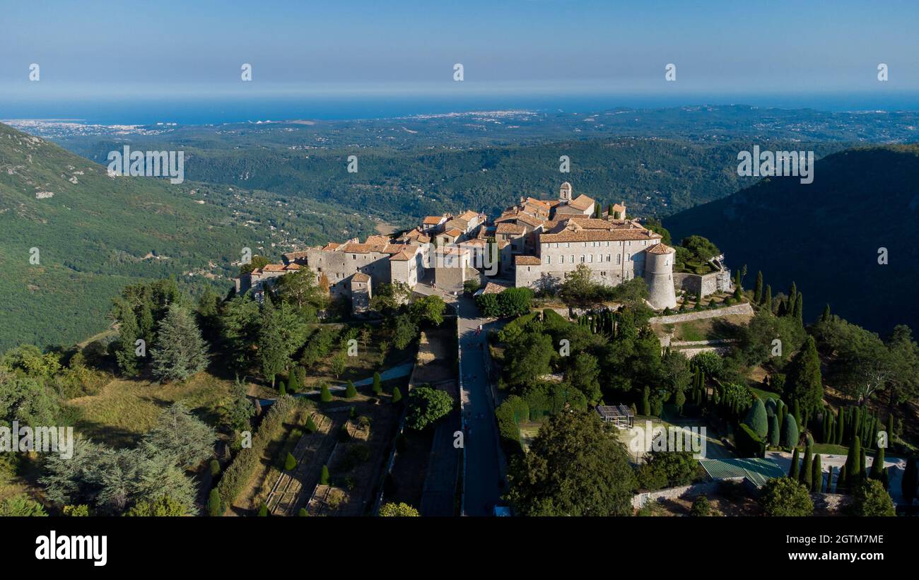 Aerial view of the medieval village of Gourdon in Provence, France ...