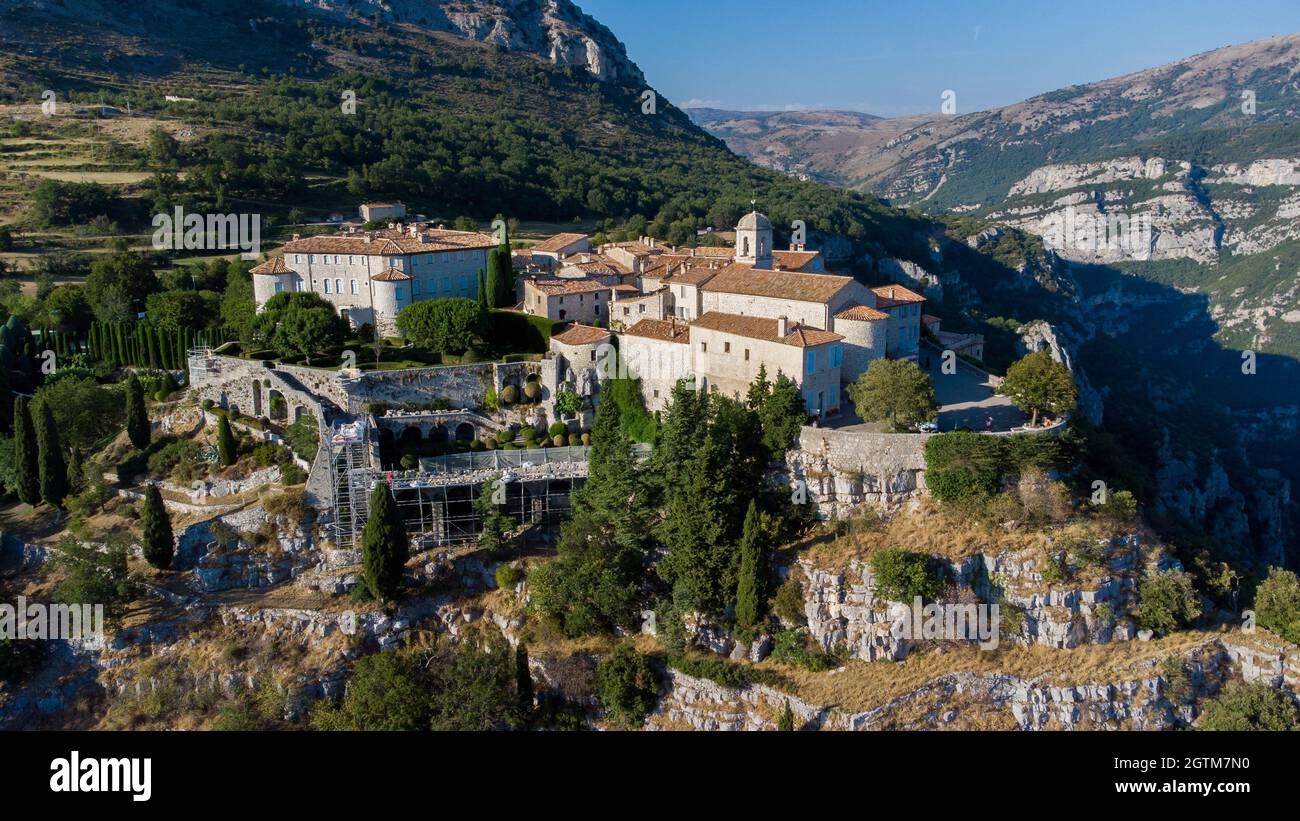 Aerial view of the medieval village of Gourdon in Provence, France ...