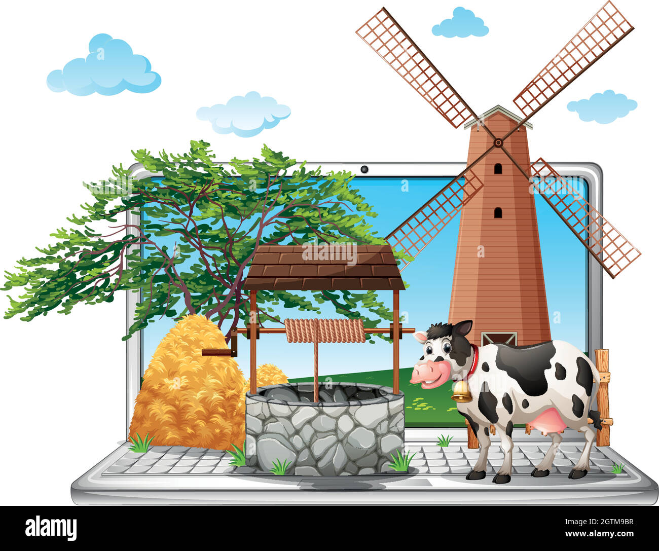 Cow and well on computer screen Stock Vector Image & Art - Alamy