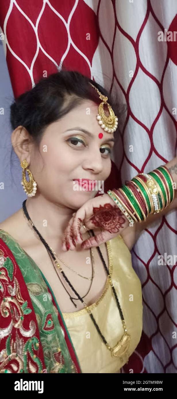 A Portrait Shot of Indian Married Woman in traditional dress during ...