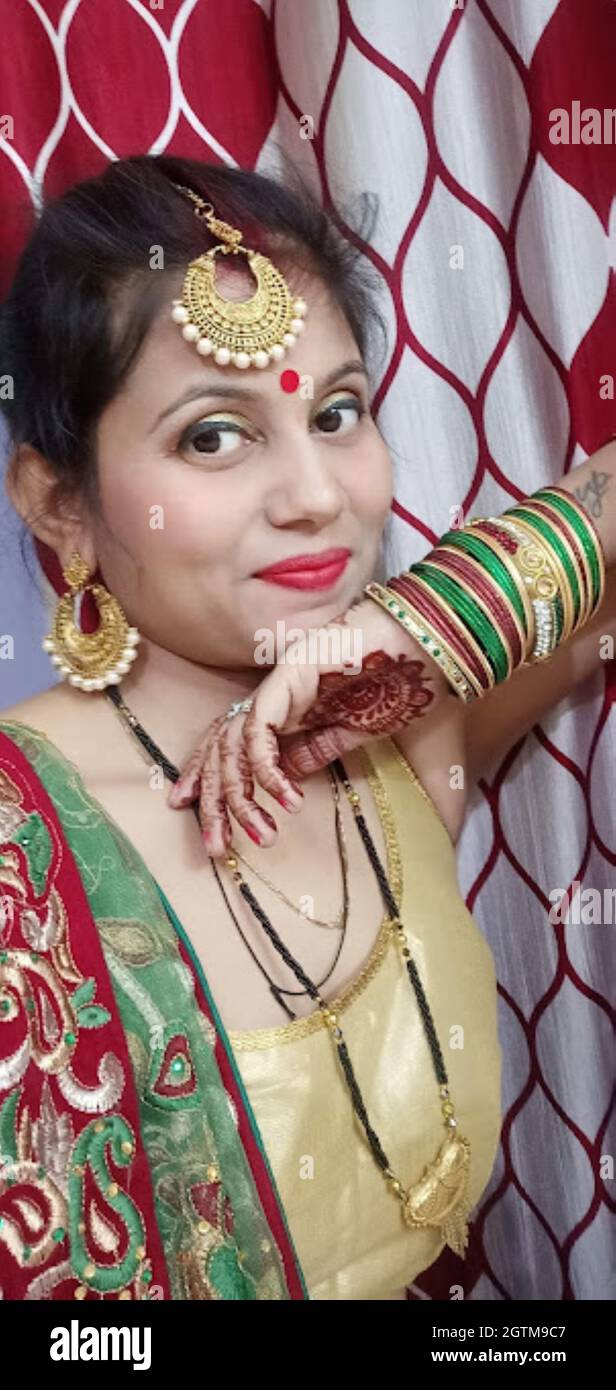 A Portrait Shot of Indian Married Woman in traditional dress during ...