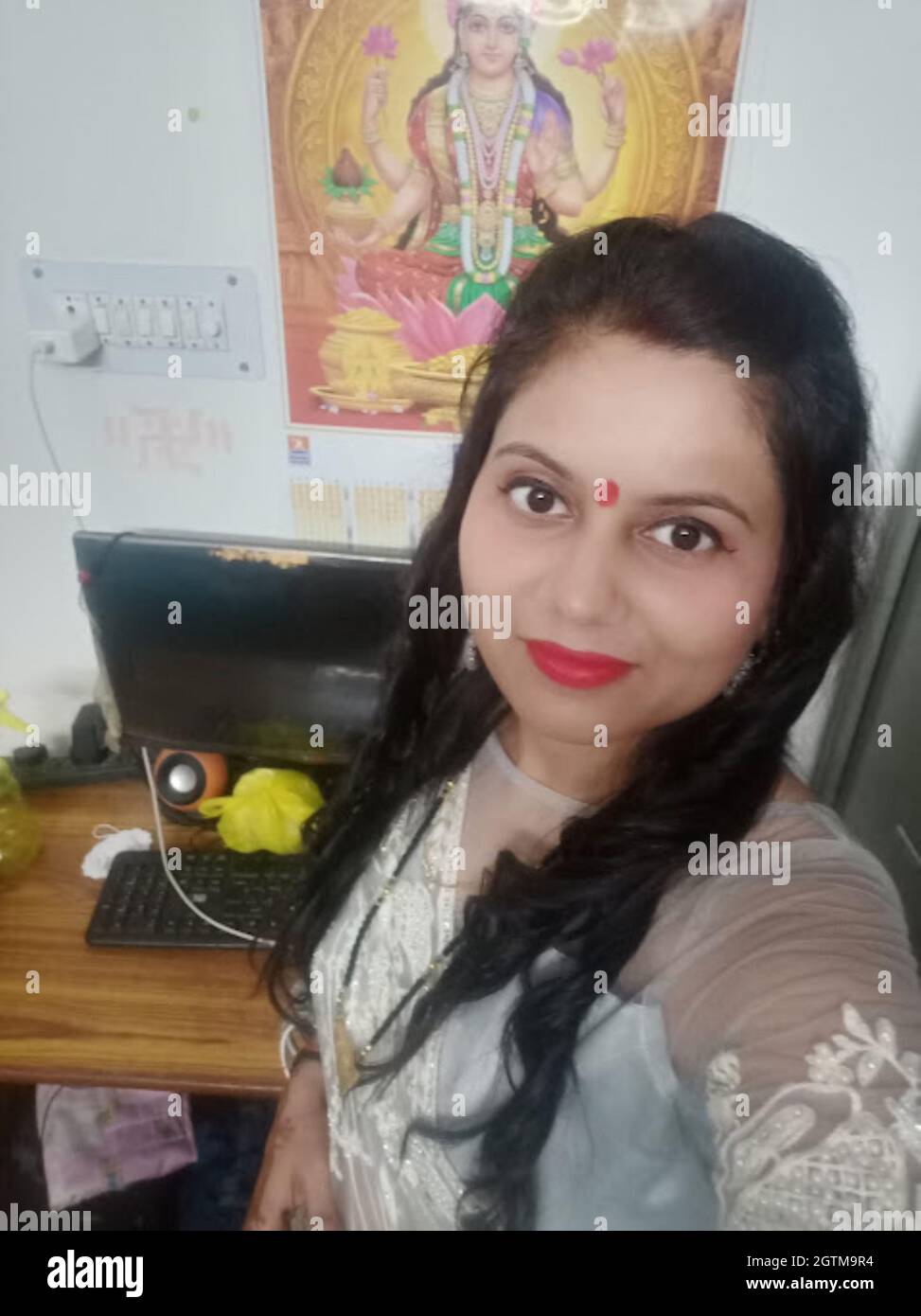 A Portrait of a Beautiful Young Woman, with cute smile and open long ...