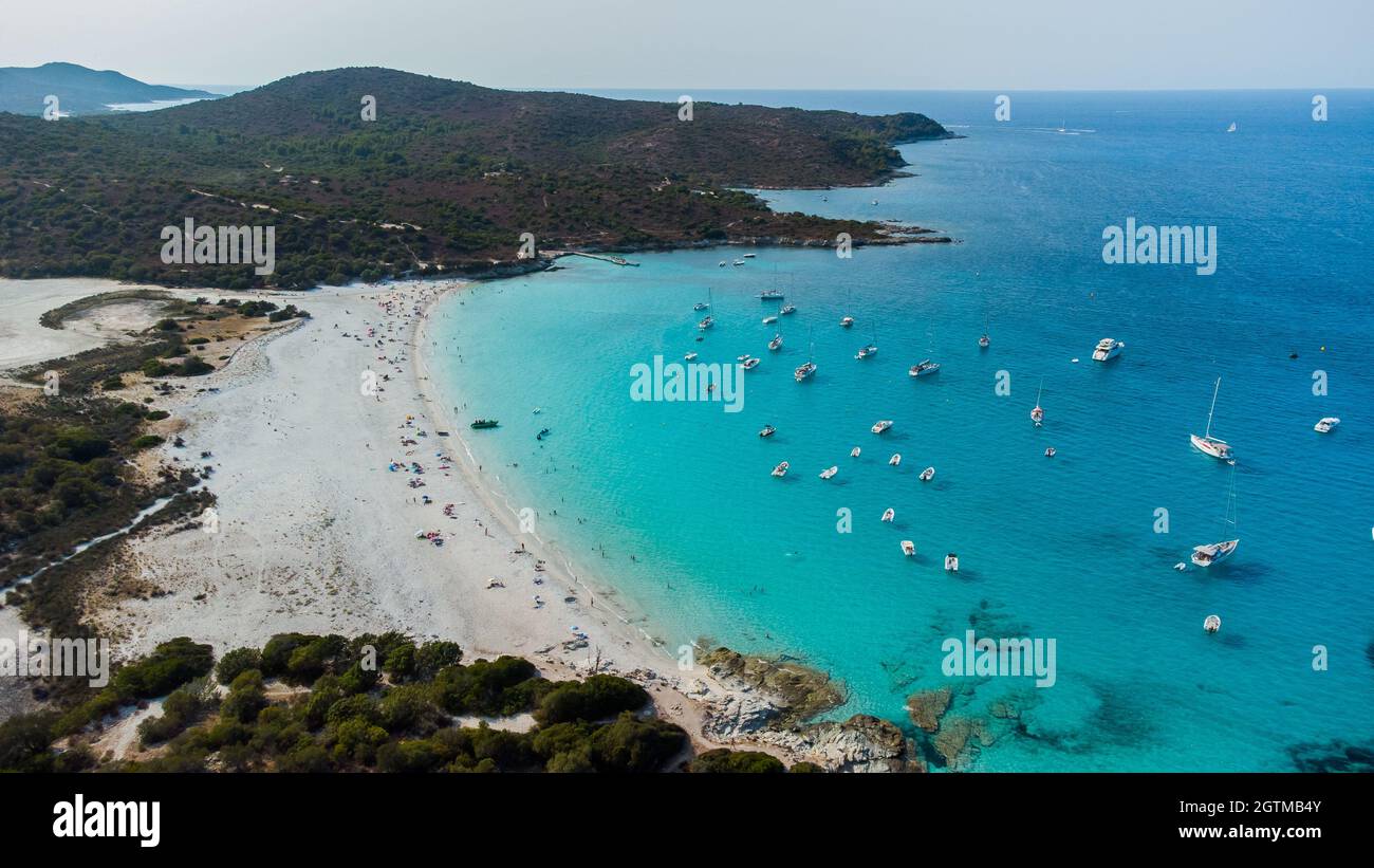 Aerial view of Loto Beach in the Agriates Desert northwest of Saint ...
