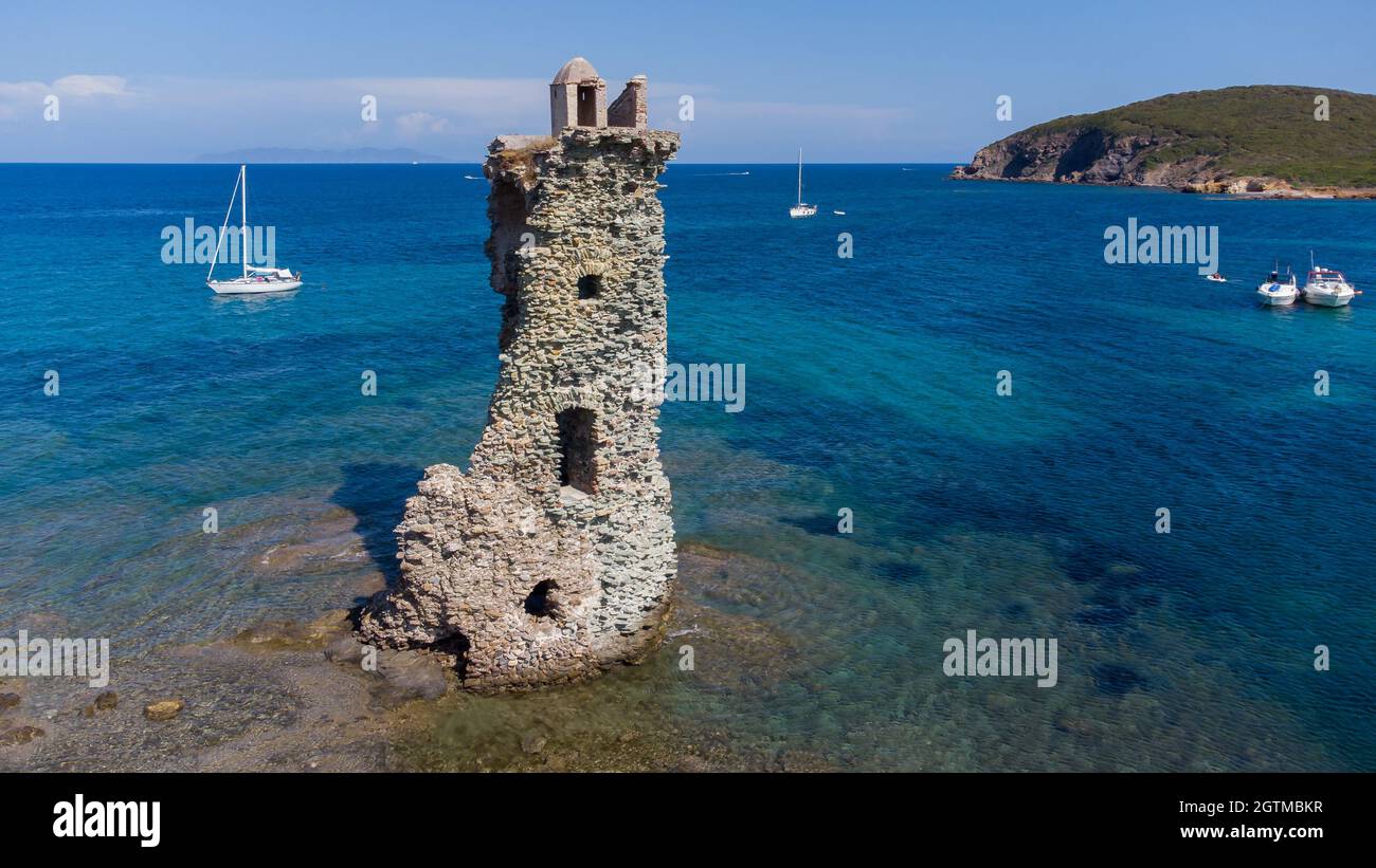 Aerial view of the Genoese tower Santa Maria di la Cappella on the Cap ...