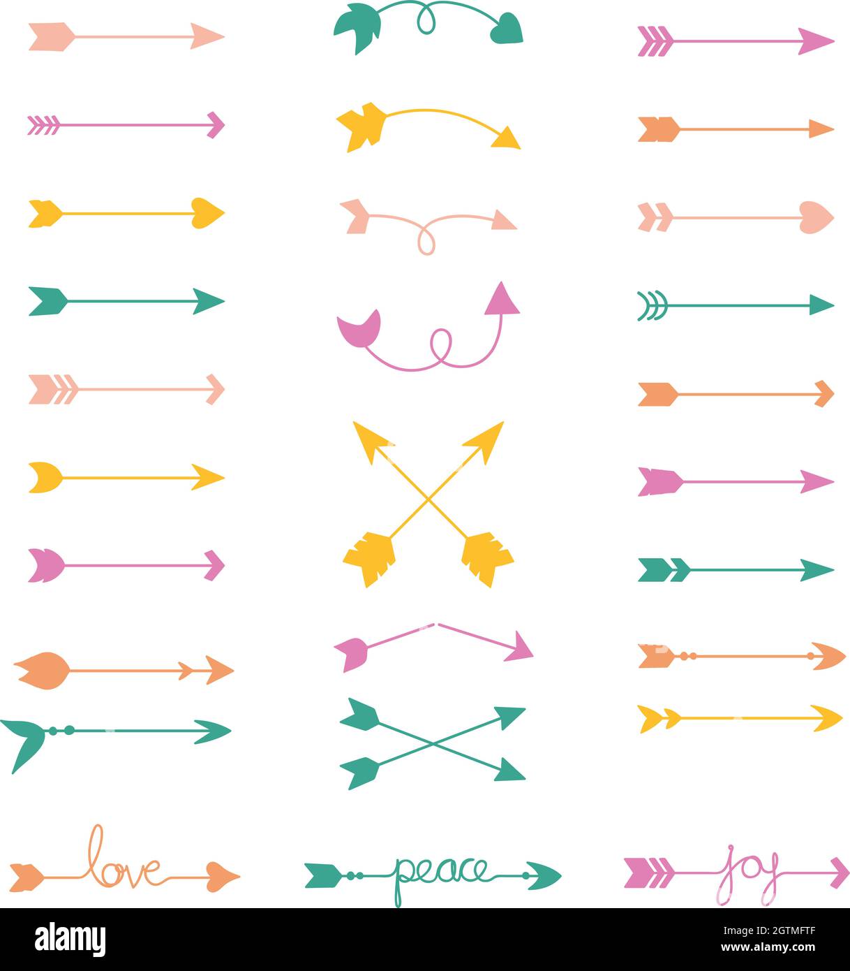 Hand Drawn Arrows. Tribal, Curly, Crossed, Darts, Boho, Symbol. Colored ...