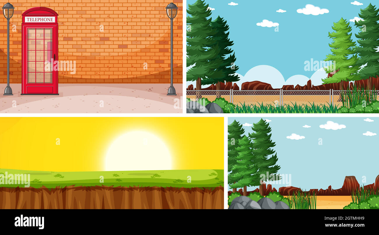 Four different scenes in nature setting cartoon style Stock Vector ...