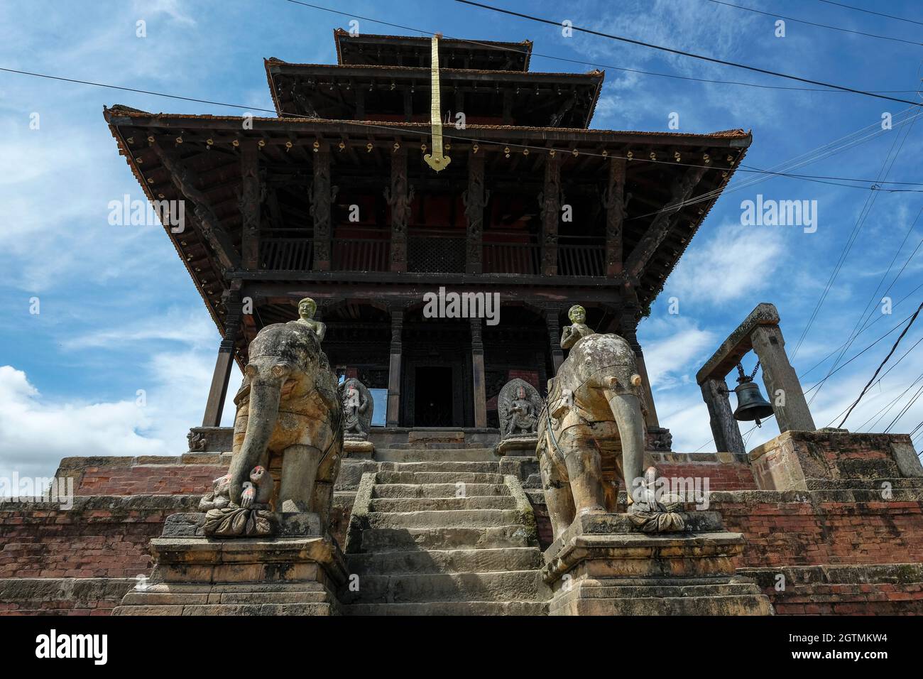 Stone elephants guard the entrance to the Uma Maheshwar temple in ...
